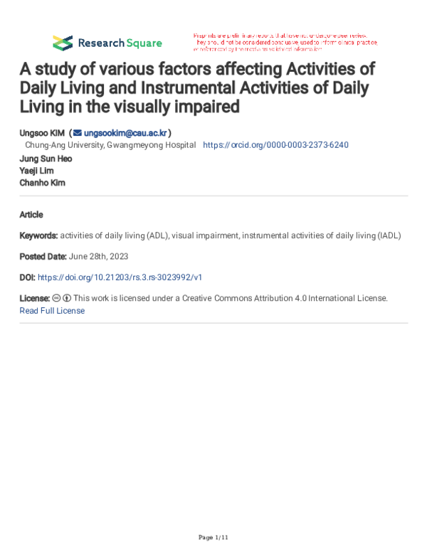 (PDF) A study of various factors affecting Activities of Daily Living ...