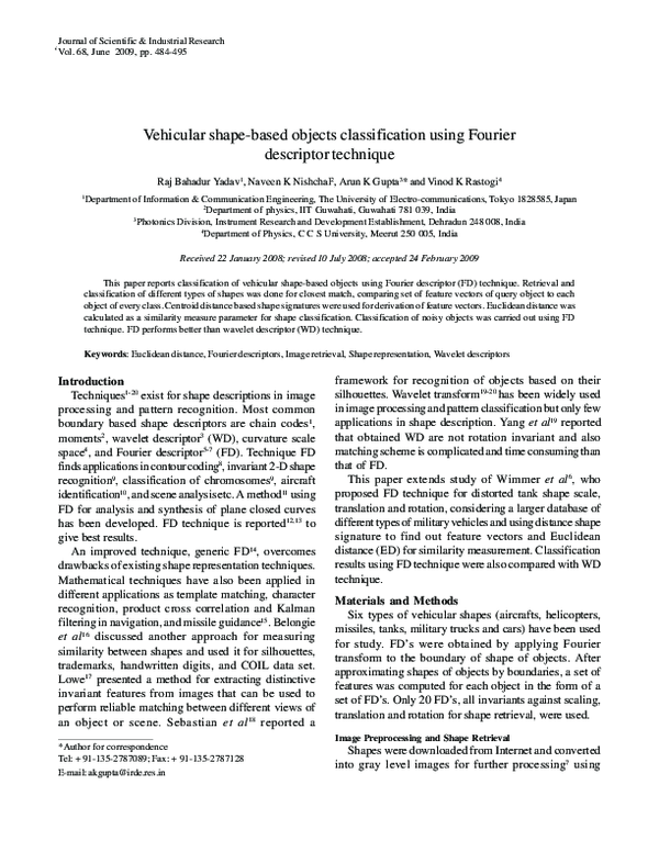 (PDF) Vehicular shape-based objects classification using Fourier ...