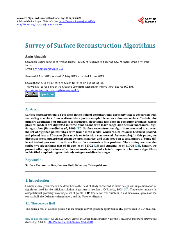 (PDF) Survey of Surface Reconstruction Algorithms