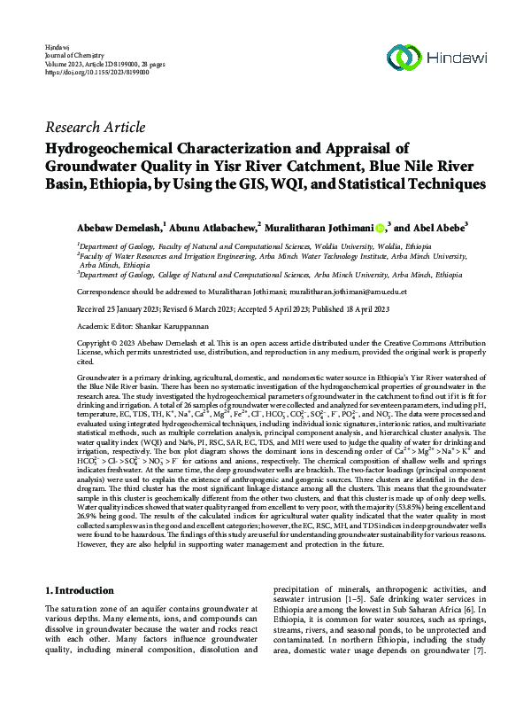 (PDF) Hydrogeochemical Characterization and Appraisal of Groundwater ...