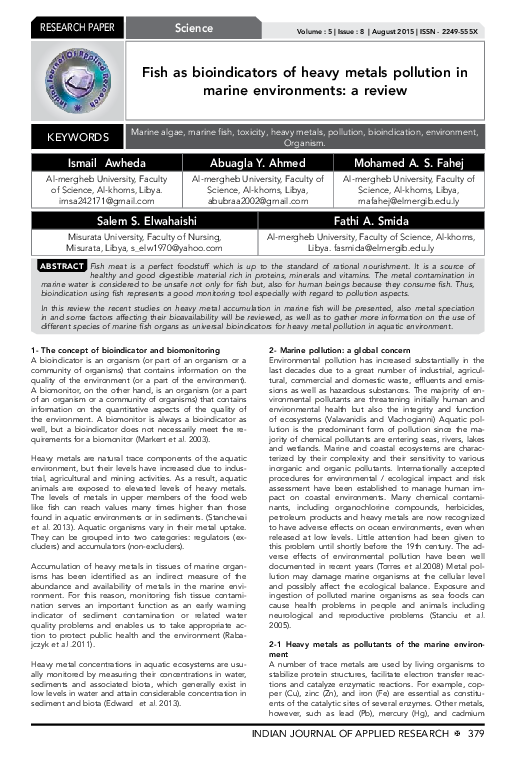 (PDF) Fish as bioindicators of heavy metals pollution in marine ...