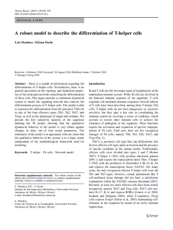(PDF) A robust model to describe the differentiation of T-helper cells