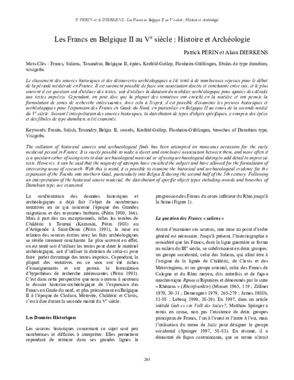 (PDF) Les Francs en Belgique II au Ve siècle. Histoire et archéologie