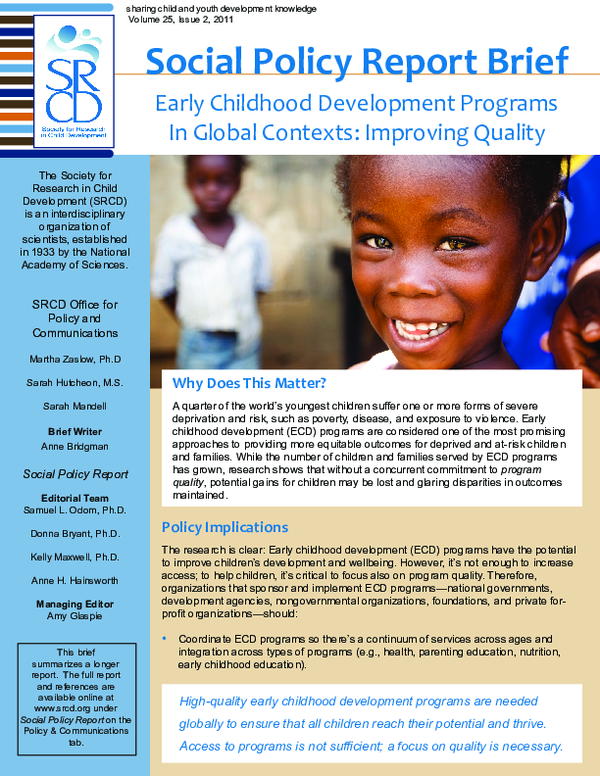 Pdf Early Childhood Development Programs In Global Contexts