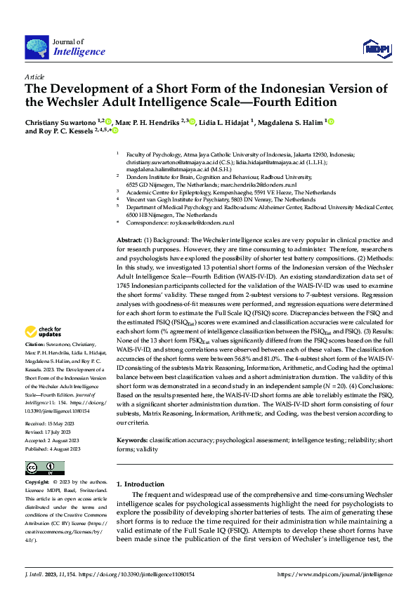(PDF) The Development of a Short Form of the Indonesian Version of the ...