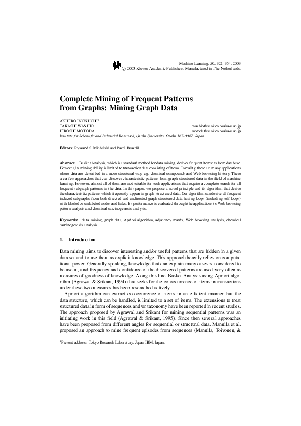 (PDF) Complete Mining of Frequent Patterns from Graphs: Mining Graph Data