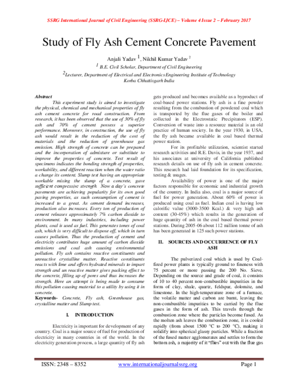 (PDF) Study of Fly Ash Cement Concrete Pavement