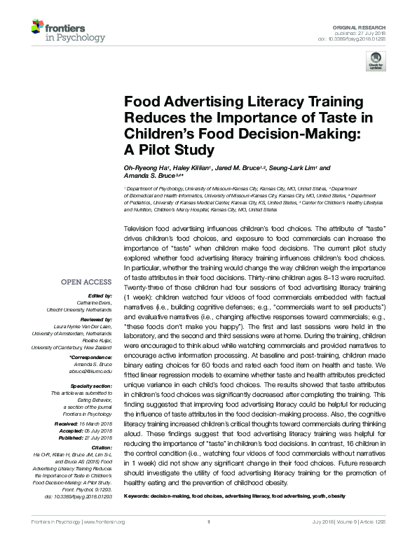 (PDF) Food Advertising Literacy Training Reduces the Importance of ...