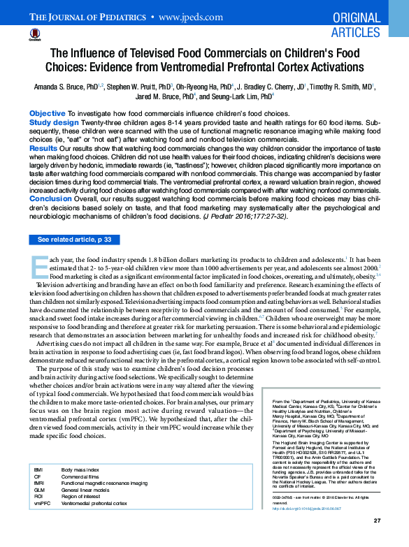 (PDF) The Influence of Televised Food Commercials on Children's Food ...