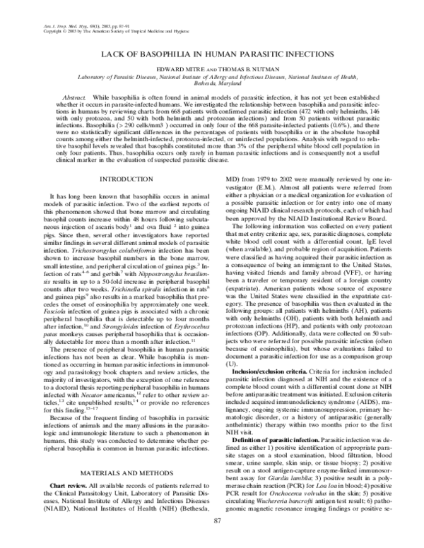 (PDF) Lack of Basophilia in Human Parasitic Infections