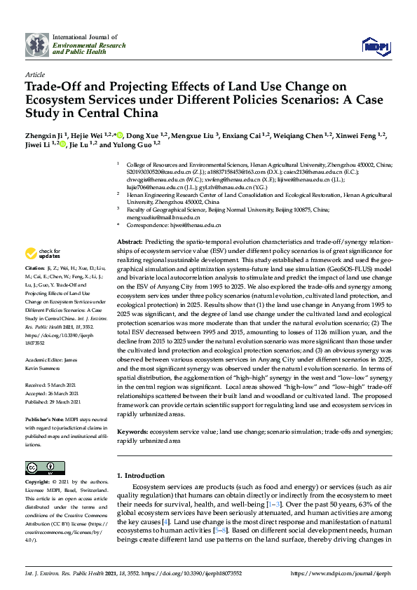 (PDF) Trade-Off and Projecting Effects of Land Use Change on Ecosystem ...