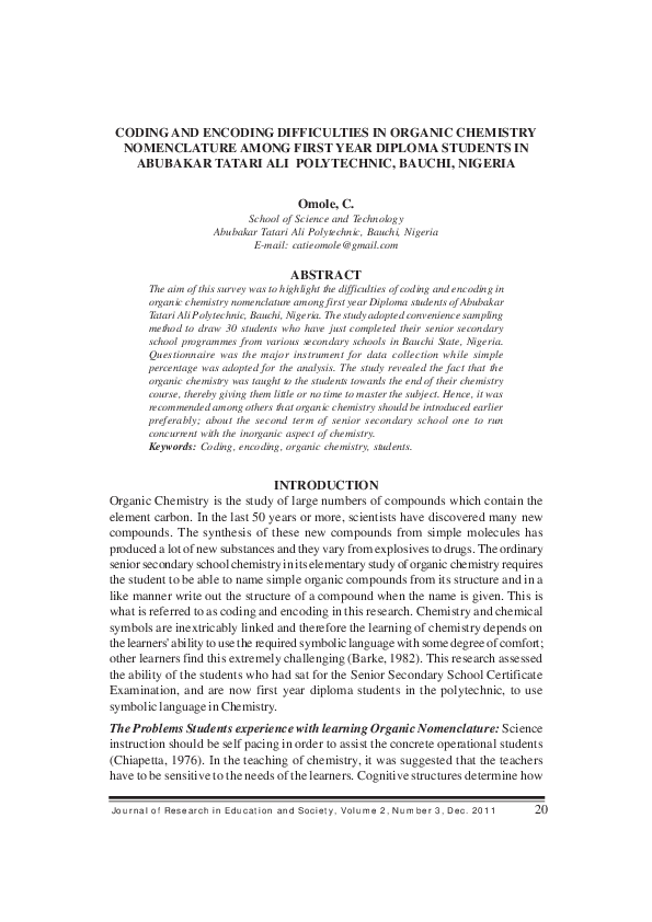 (PDF) Coding and Encoding Difficulties in Organic Chemistry ...
