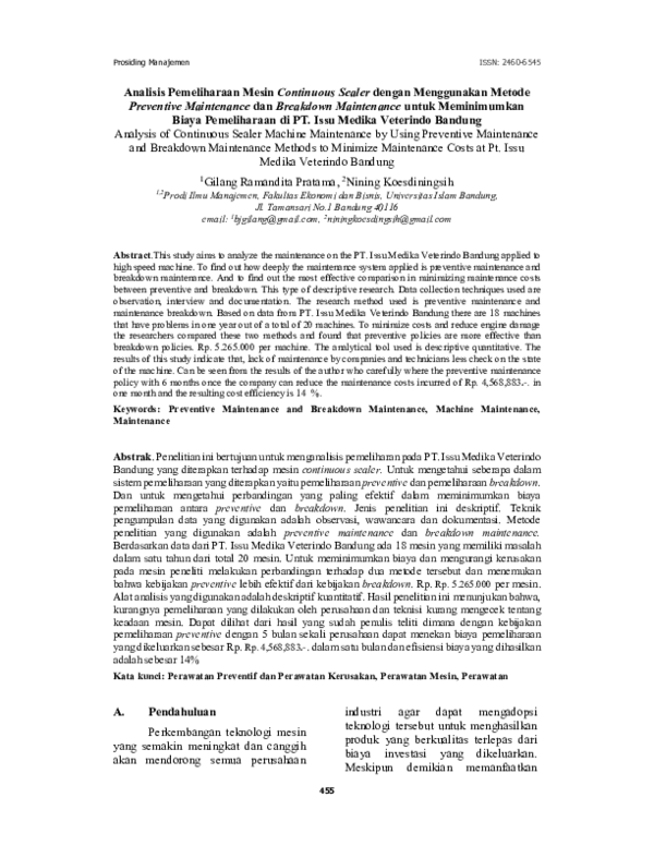 (PDF) Analisis Pemeliharaan Mesin Continuous Sealer dengan Menggunakan ...