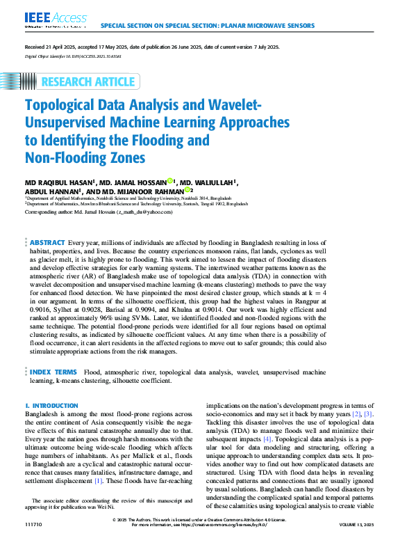 (PDF) Topological Data Analysis and Wavelet- Unsupervised Machine Learning Approaches to ...
