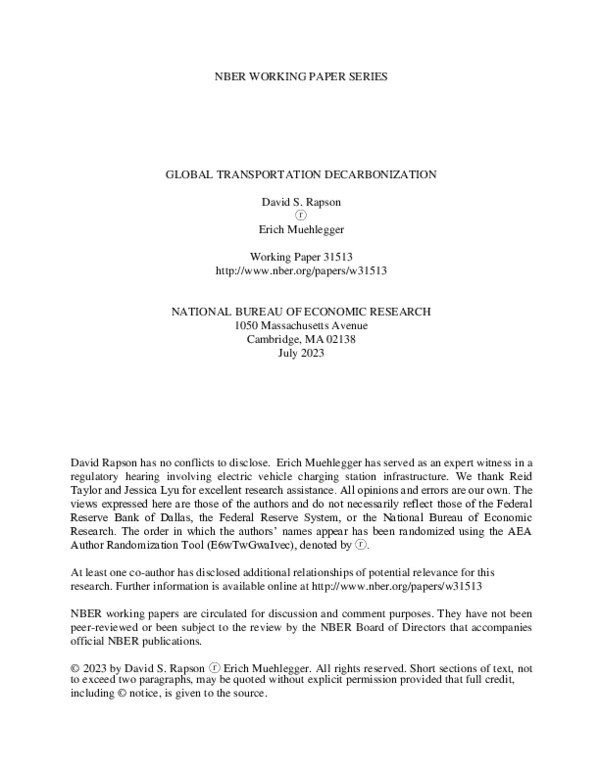 (PDF) Global Transportation Decarbonization