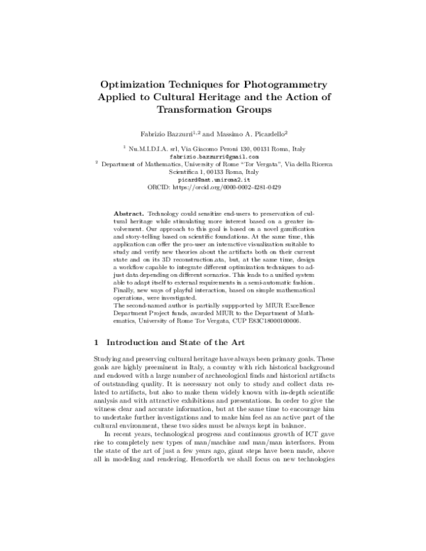 (PDF) Optimization Techniques for Photogrammetry Applied to Cultural Heritage and the Action of ...