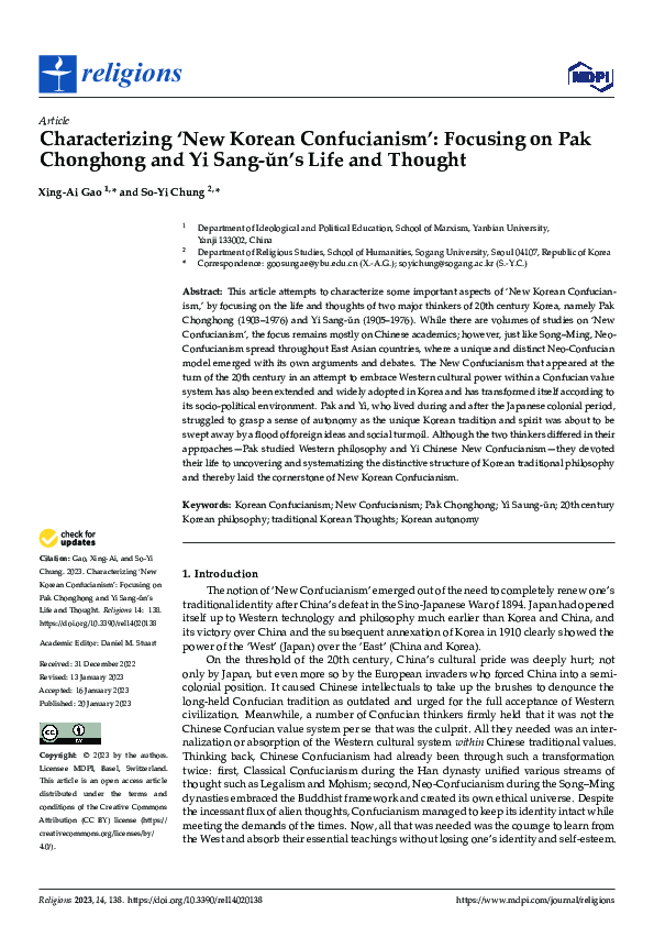 (PDF) Characterizing 'New Korean Confucianism': Focusing on Pak ...