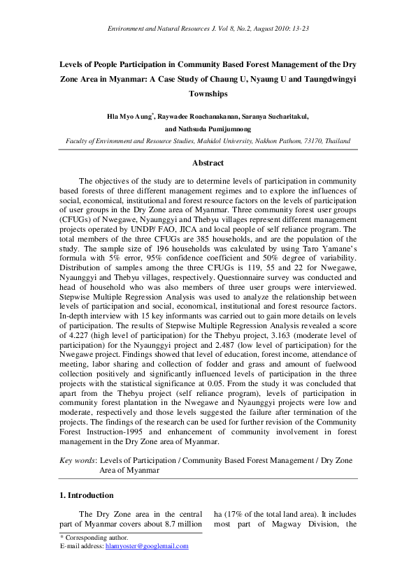 (PDF) Levels of People Participation in Community Based Forest ...