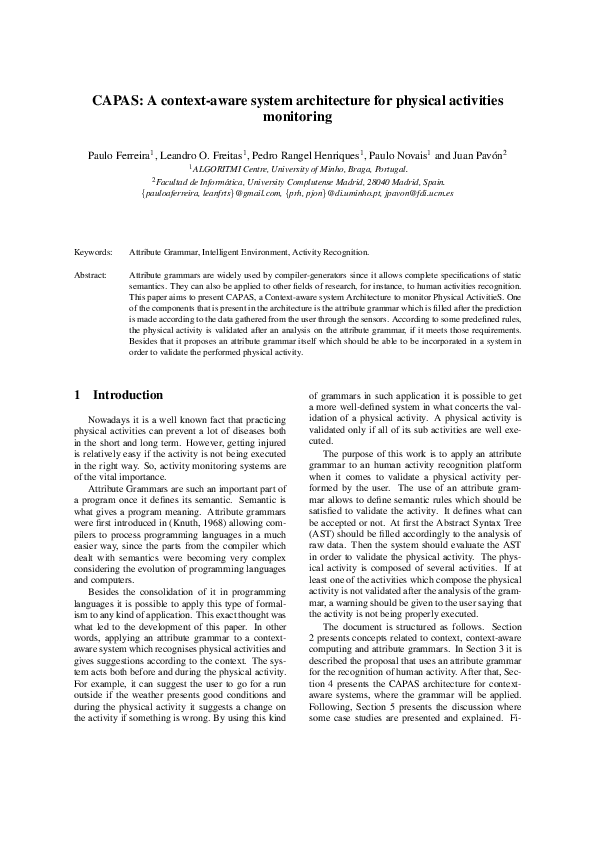 (PDF) CAPAS: A Context-Aware System Architecture for Physical Activities Monitoring