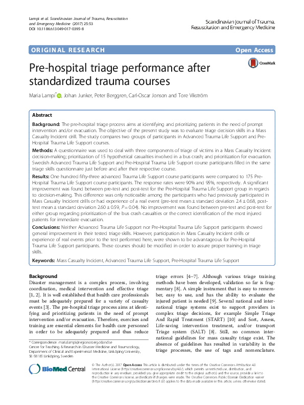 (PDF) Pre-hospital triage performance after standardized trauma courses