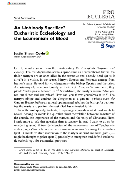 (PDF) "An Unbloody Sacrifice? Eucharistic Ecclesiology and the ...