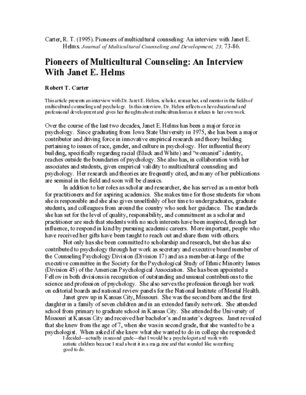 (PDF) Pioneers of Multicultural Counseling: An Interview With Janet E ...