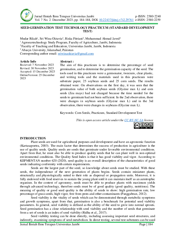 (PDF) Seed Germination Test Technology Practicum (Standard Development ...