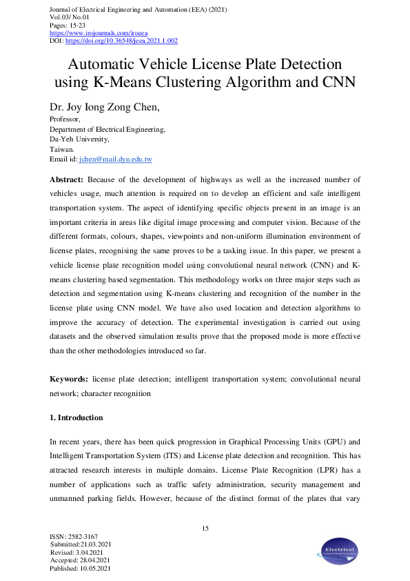 (PDF) Automatic Vehicle License Plate Detection using K-Means ...