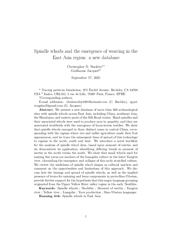 (PDF) Spindle whorls and the emergence of weaving in the East Asia ...