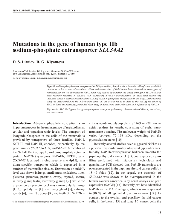(PDF) Mutations in the gene of human type IIb sodium-phosphate ...
