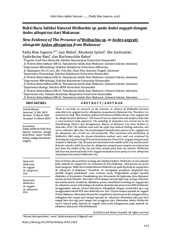 (PDF) Bukti Baru Infeksi Natural Wolbachia sp. pada Aedes aegypti ...
