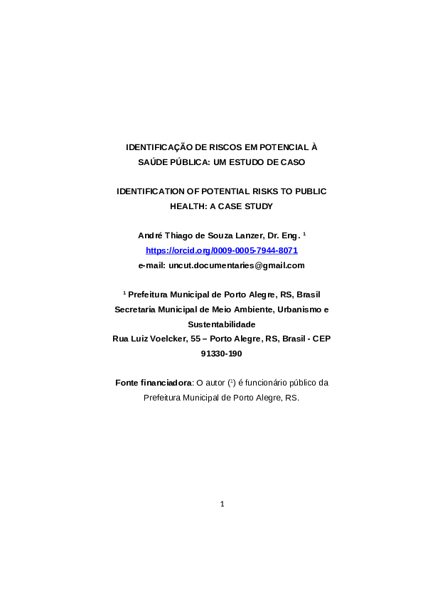 (PDF) Identification of potential risks to Public Health: a case study