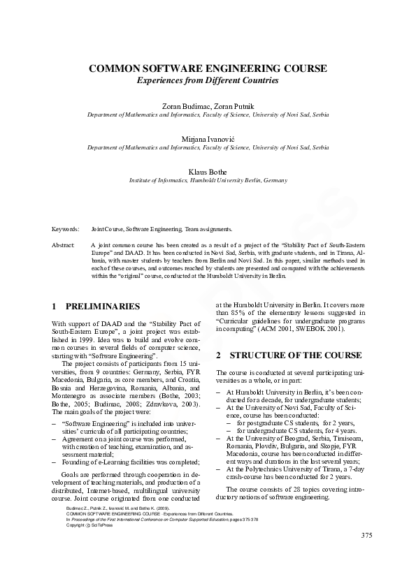 (PDF) Common Software Engineering Course - Experiences from Different ...