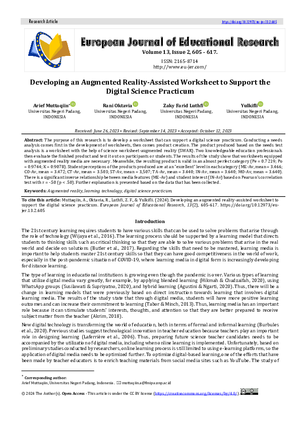 (PDF) Developing an Augmented Reality-Assisted Worksheet to Support the ...