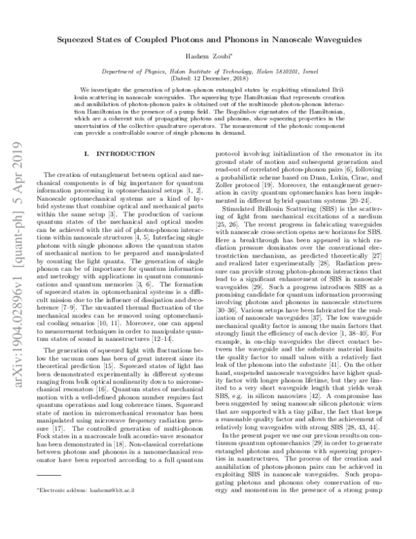 (PDF) Squeezed states of coupled photons and phonons in nanoscale ...