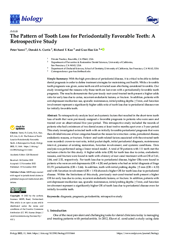 (PDF) The Pattern of Tooth Loss for Periodontally Favorable Teeth: A ...