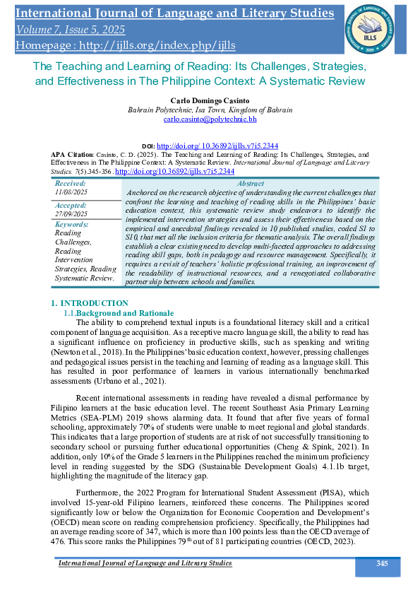 (PDF) The Teaching and Learning of Reading: Its Challenges, Strategies, and Effectiveness in The ...