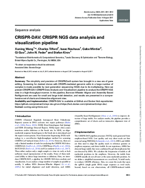 (PDF) CRISPR-DAV: CRISPR NGS data analysis and visualization pipeline