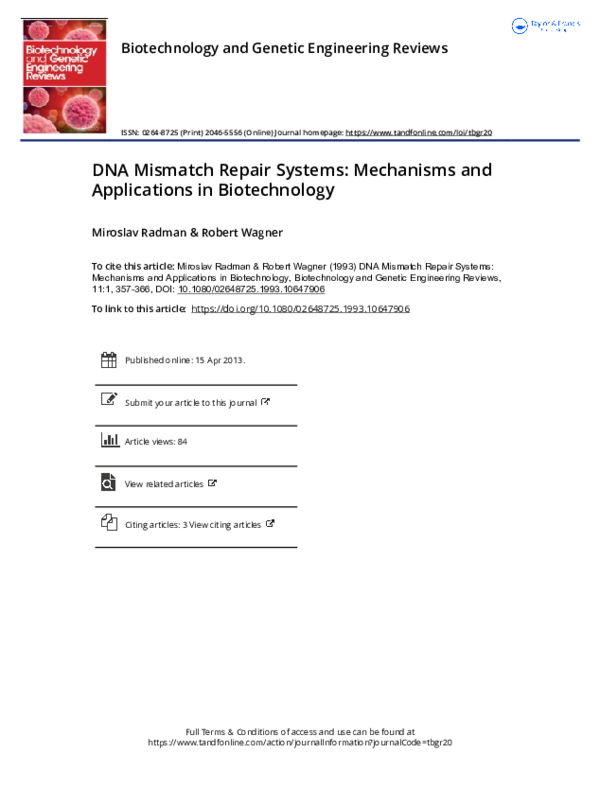 (PDF) DNA Mismatch Repair Systems: Mechanisms and Applications in ...