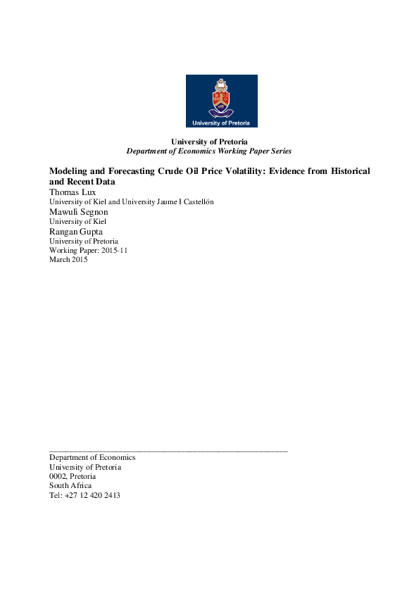 (PDF) Modeling and forecasting crude oil price volatility: Evidence ...