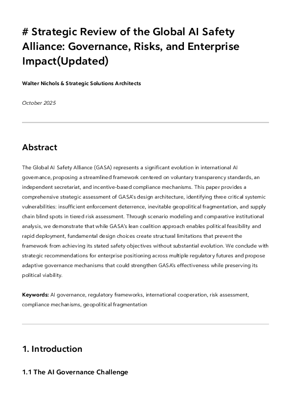 (PDF) Strategic Review of the Global AI Safety Alliance: Governance ...