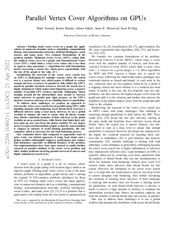 (PDF) Parallel Vertex Cover Algorithms on GPUs