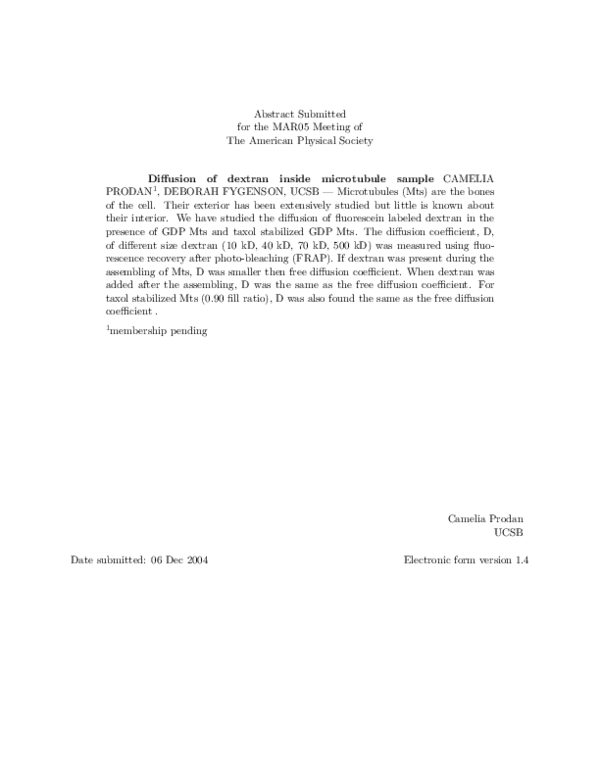 (PDF) Diffusion of dextran inside microtubule sample