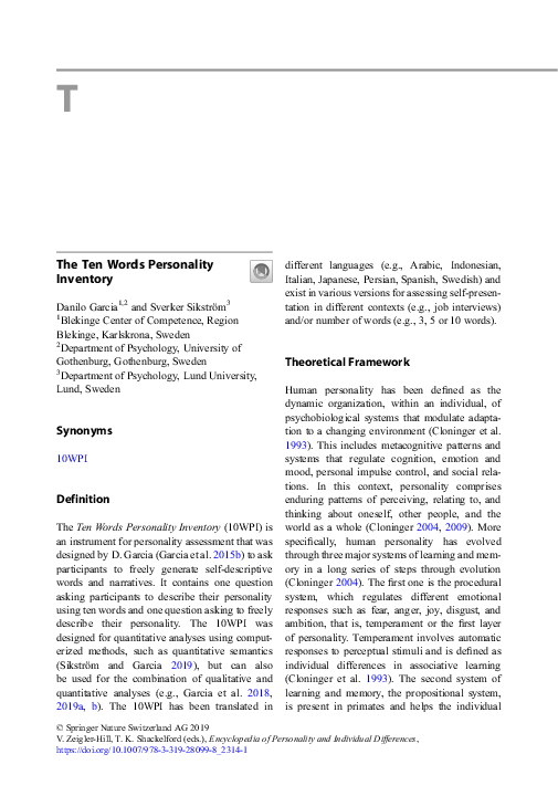 (PDF) The Ten Words Personality Inventory