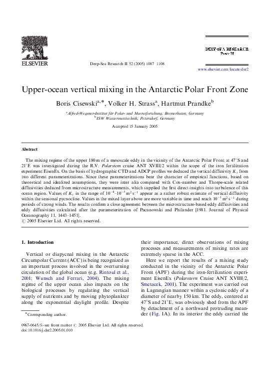 (PDF) Upper-ocean vertical mixing in the Antarctic Polar Front Zone