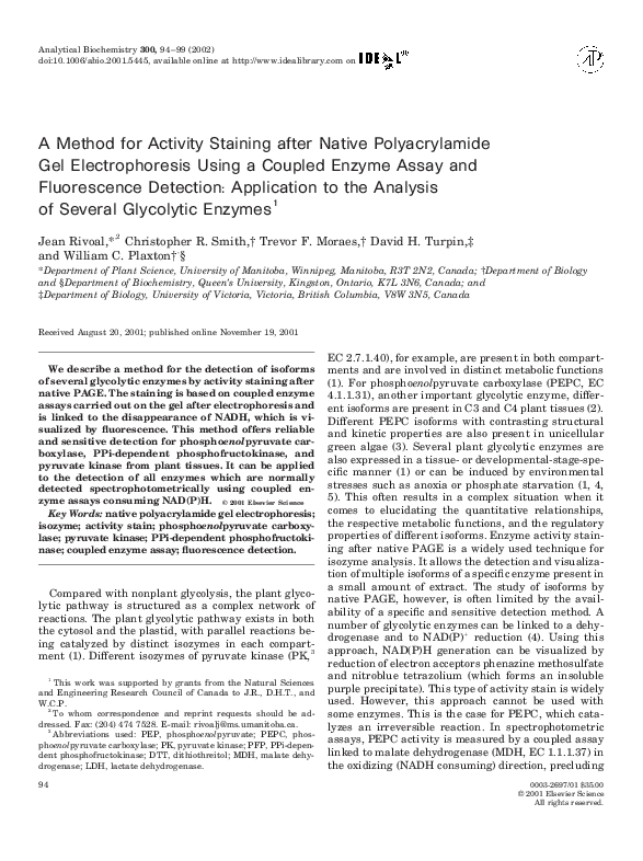 (PDF) A Method for Activity Staining after Native Polyacrylamide Gel ...