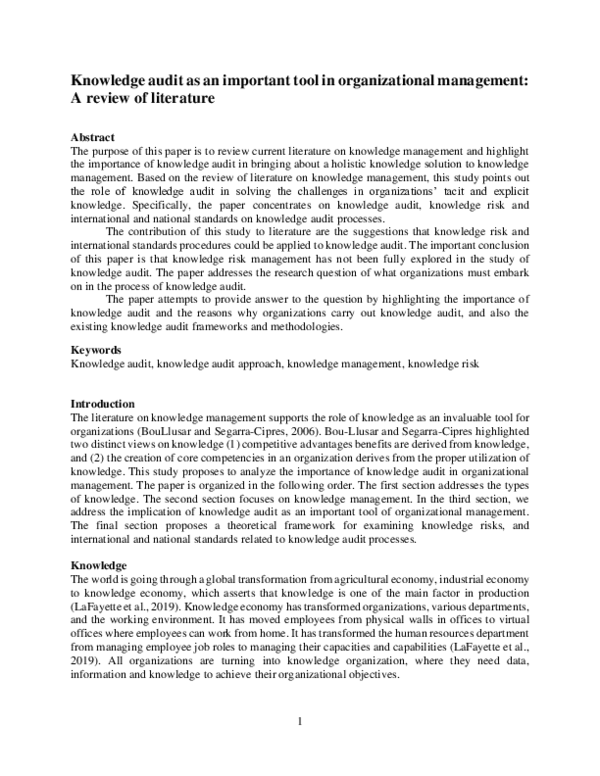 (PDF) Knowledge audit as an important tool in organizational management ...