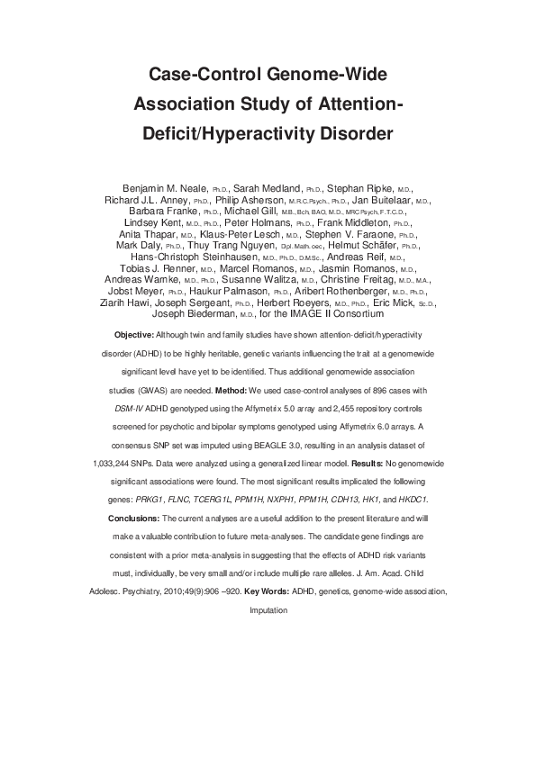 (PDF) Case-Control Genome-Wide Association Study of Attention-Deficit ...