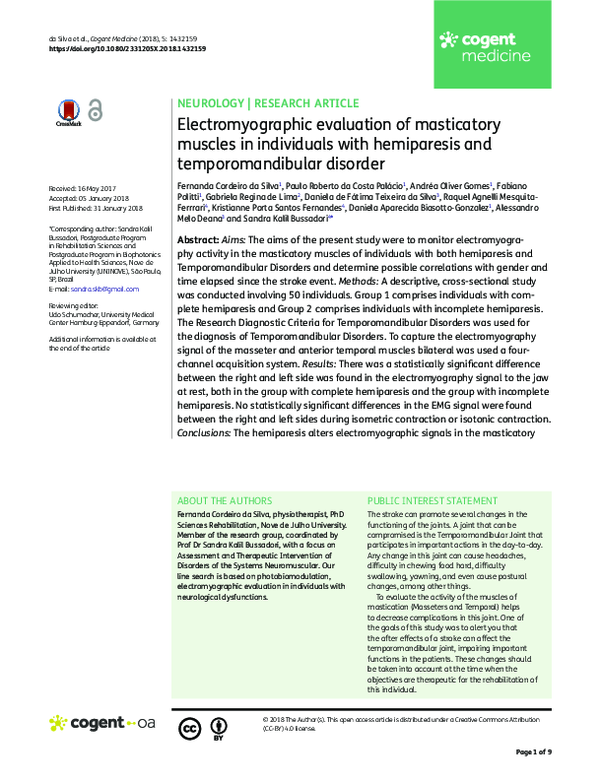 (PDF) Electromyographic evaluation of masticatory muscles in ...