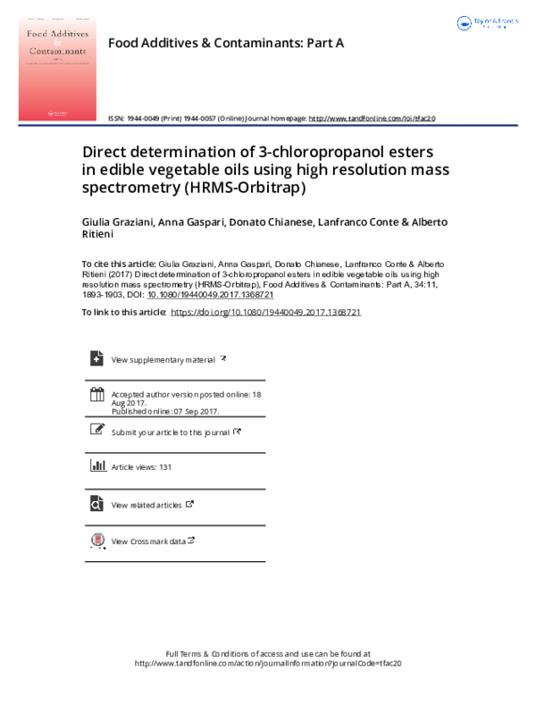 (PDF) Direct determination of 3-chloropropanol esters in edible ...